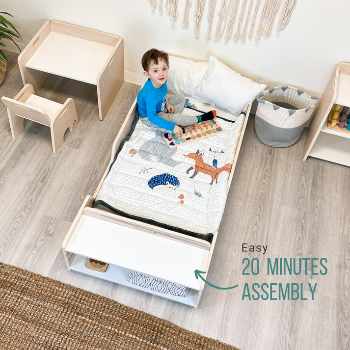 APPLE CRIB - Montessori Floor Bed with Rails & Shelves – Port Parcel Co.
